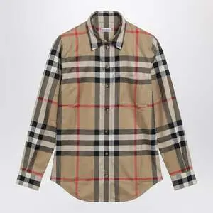 Burberry Check Cotton Twill Shirt - Cream