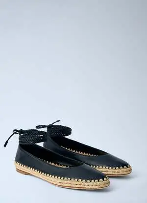 Max Mara Leather Espadrille Flats - Black