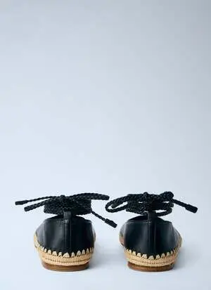 Max Mara Leather Espadrille Flats - Black