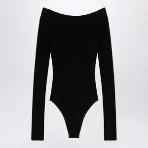 Alaïa Shaping Ribbed Knit Off-shoulder Bodysuit - Black