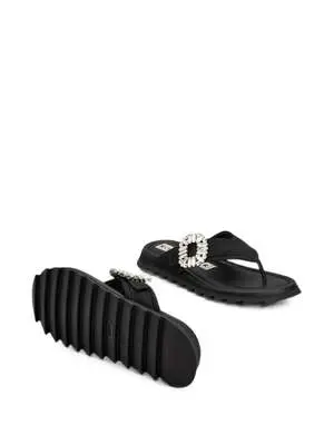 ROGER VIVIER Satin Crystal-embellished Thong Sandals - Multicolor