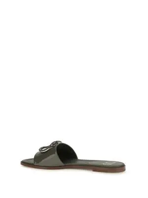 Valentino Garavani Vlogo Patent Leather Slide Sandals - Green