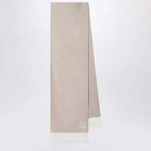 Max Mara Sand-colored Cashmere Scarf With Embroidered Logo - Cream