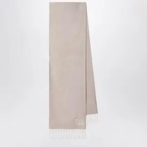 Max Mara Sand-colored Cashmere Scarf With Embroidered Logo - Cream