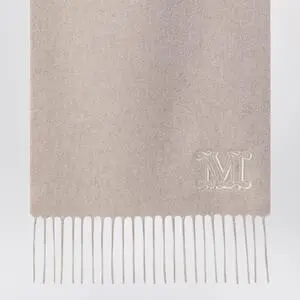 Max Mara Sand-colored Cashmere Scarf With Embroidered Logo - Cream