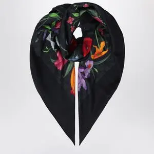 Gucci Wool And Silk Scarf With Floral Print - Black