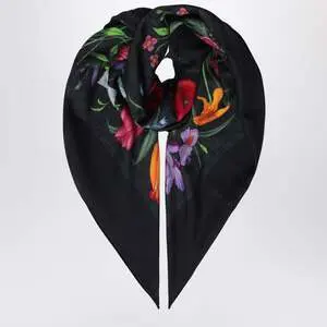 Gucci Wool And Silk Scarf With Floral Print - Black