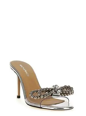Mach & Mach Stud Bow Transparent Sandals - Silver