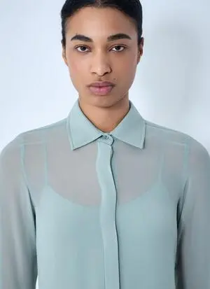 Max Mara Sheer Silk Button-down Blouse - Green