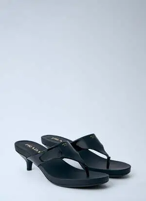 Prada Patent Leather Kitten Heel Thong Sandals