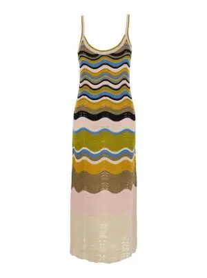 La DoubleJ Chevron Sundress With V-neck And Short Sleeves In Tech Fabric Multicolored - Multicolor