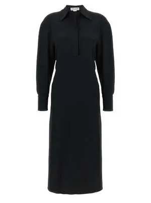 Victoria Beckham Long Sleeve Polo Collar Midi' Dress - Black