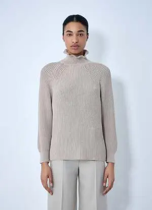 Max Mara Ribbed Knit High Neck Sweater - Cream