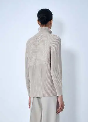 Max Mara Ribbed Knit High Neck Sweater - Cream