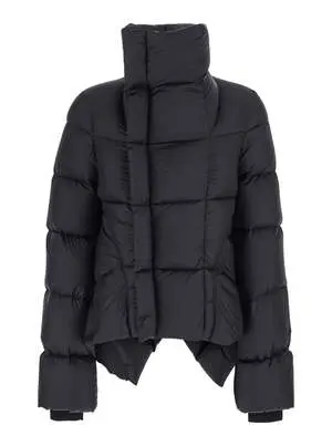 Rick Owens Naska Duvet Down Jacket With High Collar And Long Sleeves In Black Tech Fabric - Multicolor