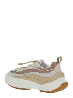 Moon Boot Moon 247' Beige Low Top Sneakers With Logo On The Tongue In Leather And Fabric Blend - Multicolor