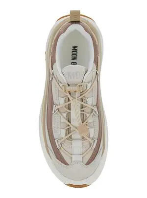 Moon Boot Moon 247' Beige Low Top Sneakers With Logo On The Tongue In Leather And Fabric Blend - Multicolor