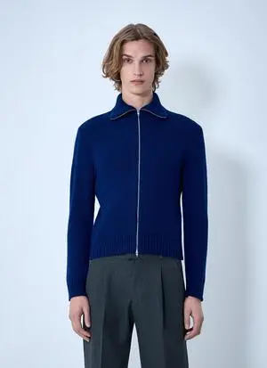 JIL SANDER Zip-up Wool Knit Cardigan - Blue