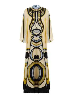 La DoubleJ Long Geometric Print Dress With Bow Detail - Multicolor