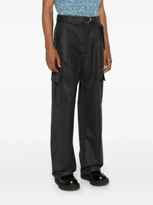 Prada Wool Flannel Belted Cargo Pants - Multicolor