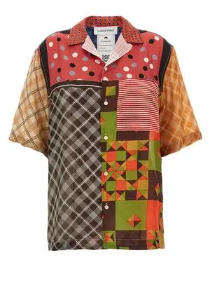 MARINE SERRE Regenerated Silk Scarves Bowling' Shirt - Multicolor
