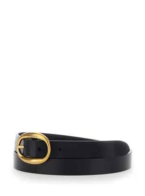 Saint Laurent Black Belt With Oval Buckle Closure With Logo Lettering In Leather For - Multicolor