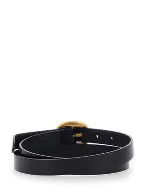 Saint Laurent Black Belt With Oval Buckle Closure With Logo Lettering In Leather For - Multicolor