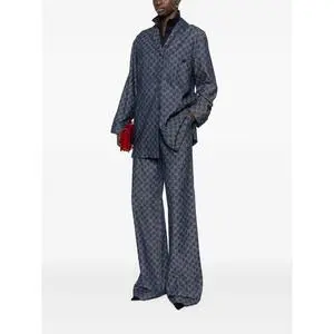 Gucci Gg Supreme Pattern Denim Palazzo Trousers