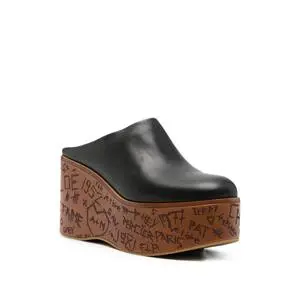 Chloé Leather Platform Wedge Mules