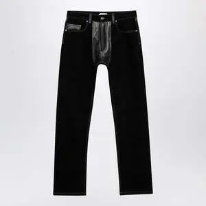 Versace Straight-leg Denim And Leather Jeans - Black