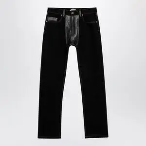 Versace Straight-leg Denim And Leather Jeans - Black