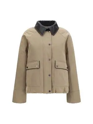 Brunello Cucinelli Padded Down Jacket With Leather Collar - Cream