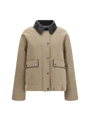 Brunello Cucinelli Padded Down Jacket With Leather Collar - Cream