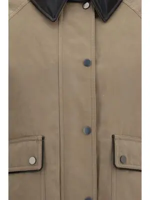 Brunello Cucinelli Padded Down Jacket With Leather Collar - Cream