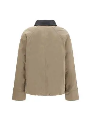 Brunello Cucinelli Padded Down Jacket With Leather Collar - Cream