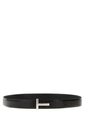 TOM FORD Reversible Crocodile Leather Belt - Brown