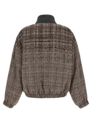 Brunello Cucinelli Sequin Check Bomber Jacket - Brown