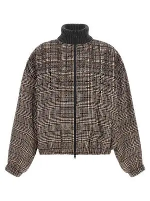 Brunello Cucinelli Sequin Check Bomber Jacket - Brown
