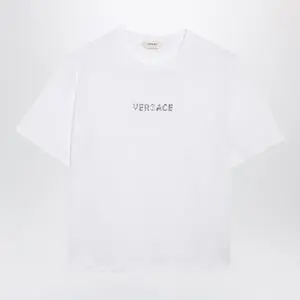 Versace Slim Cotton Jersey T-shirt With Embroidered Logo - White