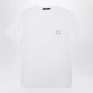 Dolce & Gabbana Cotton T-shirt With Logo Plaque In Optic - White