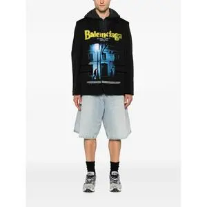 Balenciaga Graphic Print Blazer With Hood - Gray