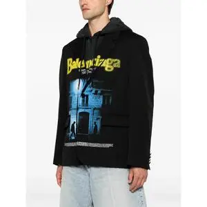 Balenciaga Graphic Print Blazer With Hood - Gray