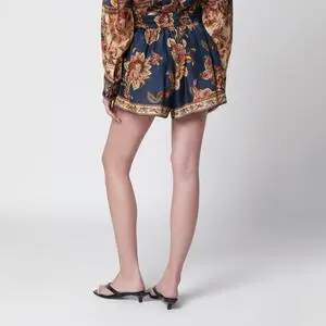 Zimmermann Aster Relaxed-fit Silk Shorts In Navy Jacobean - Multicolor