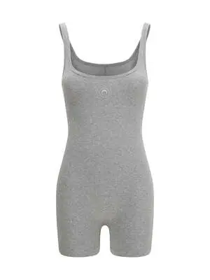 MARINE SERRE Moon Logo Ribbed Jersey Short Catsuit - Gray