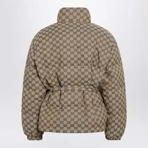 Gucci Belted Gg Fabric Padded Jacket - Brown