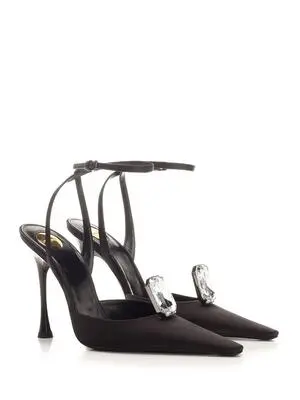 Saint Laurent Doville Satin Slingback - Black