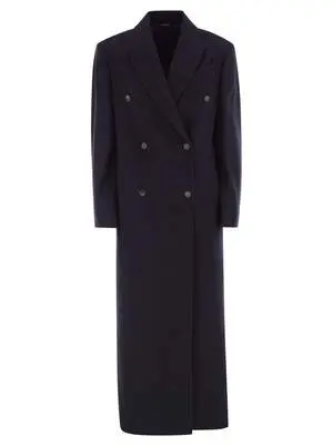Brunello Cucinelli Long Wool Coat With Jewellery - Blue