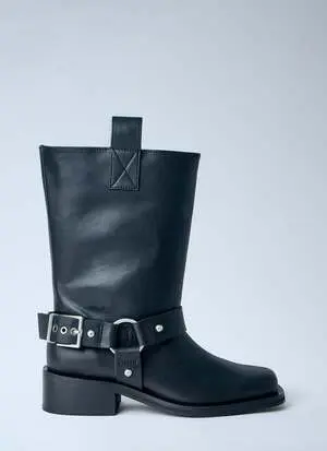 GANNI Mid Shaft Biker Boots - Black