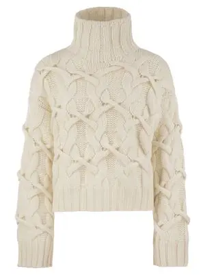 Brunello Cucinelli Cashmere Braided High-neck Sweater - White