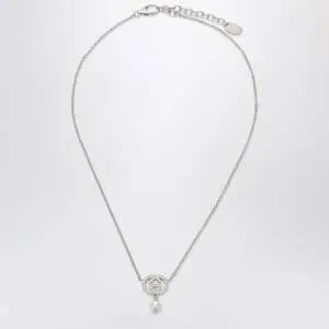 Gucci Gg Necklace With Crystals And Pearls - Silver
